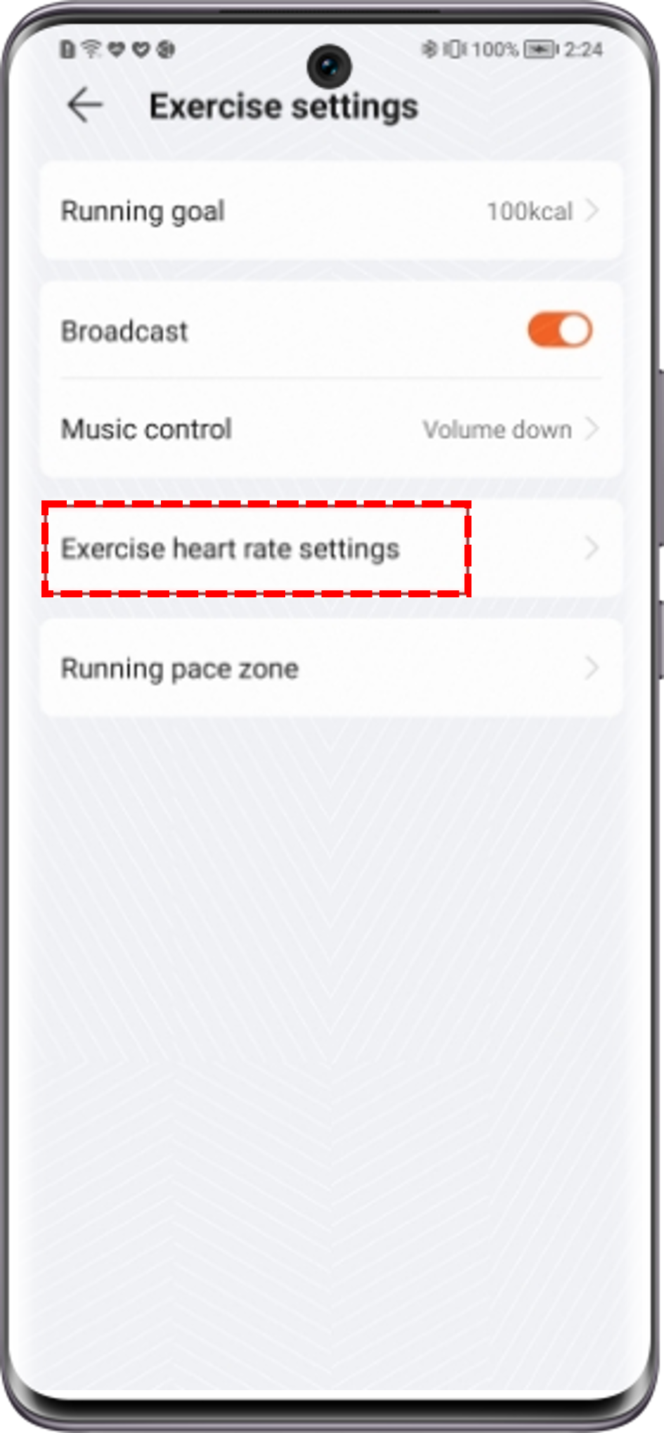 Exercise heart rate settings