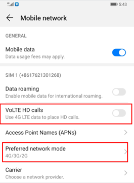 Unable to find the VoLTE HD calls menu on my 5G phone