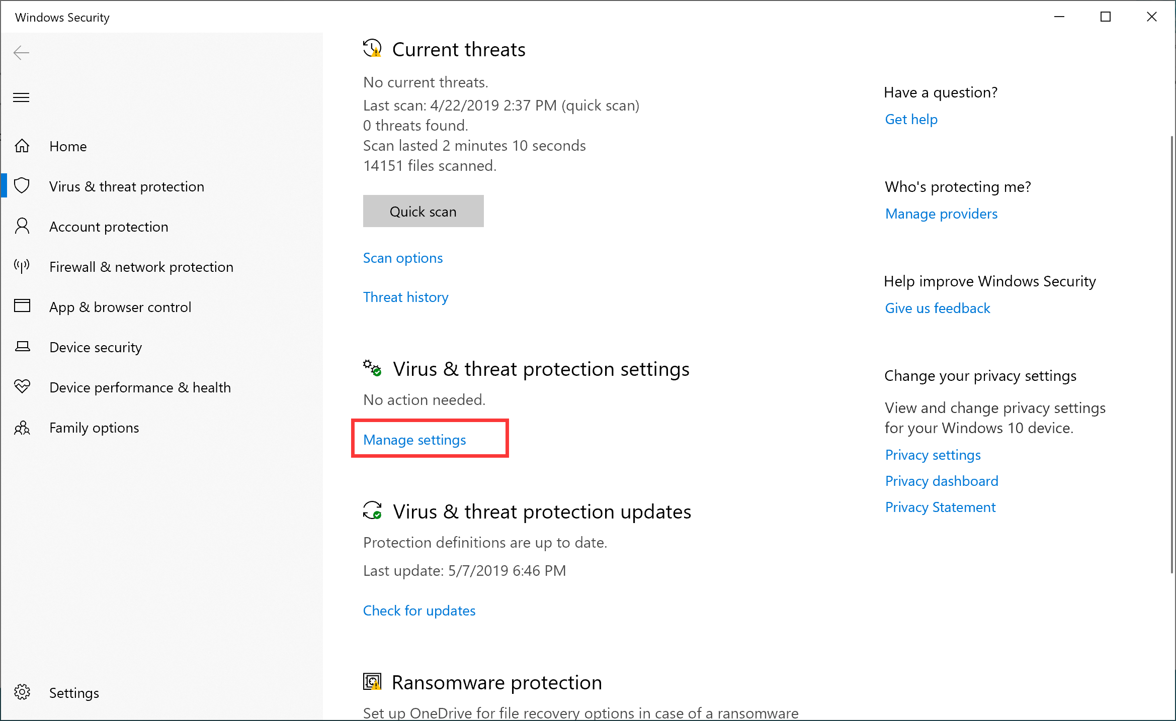 Manage Windows Defender