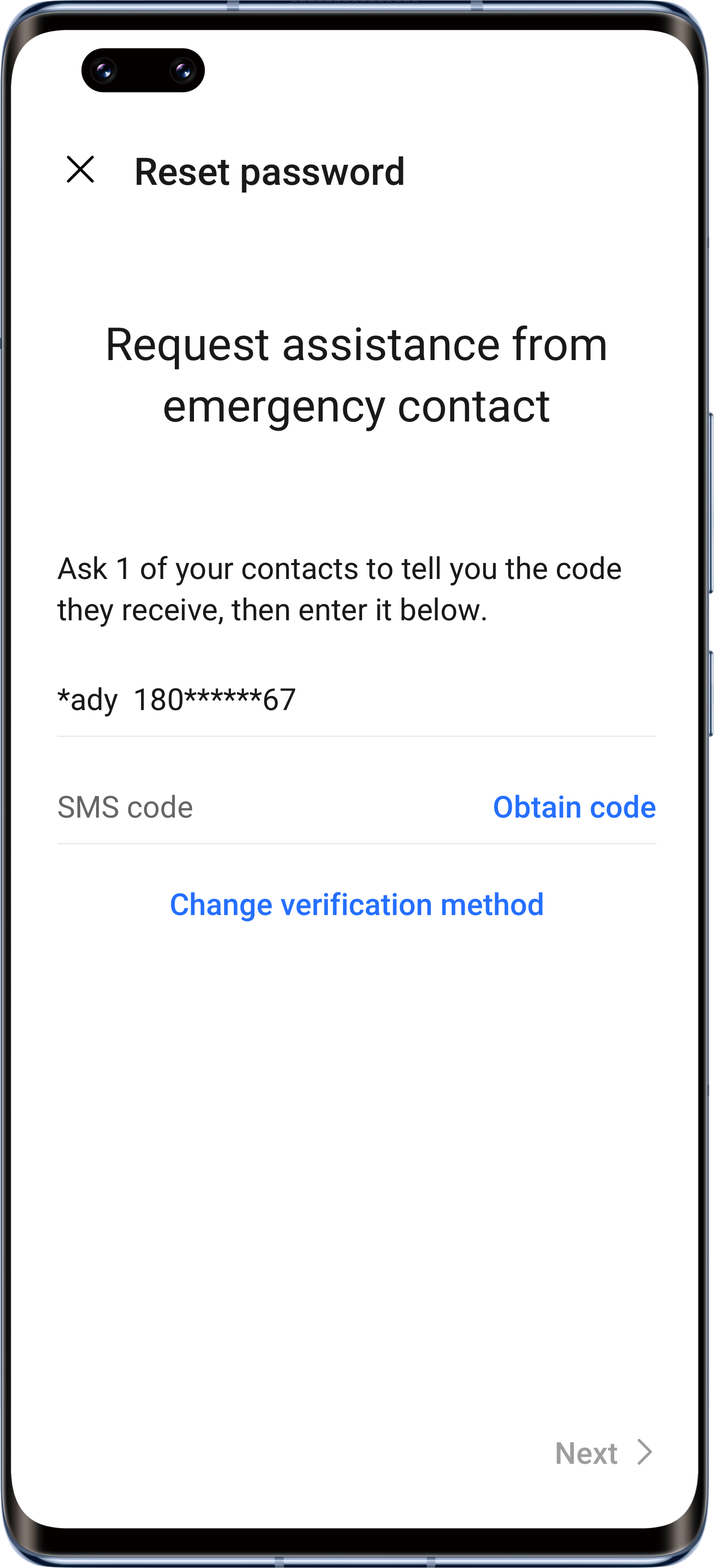 How do I recover my password with the help of my emergency contact?