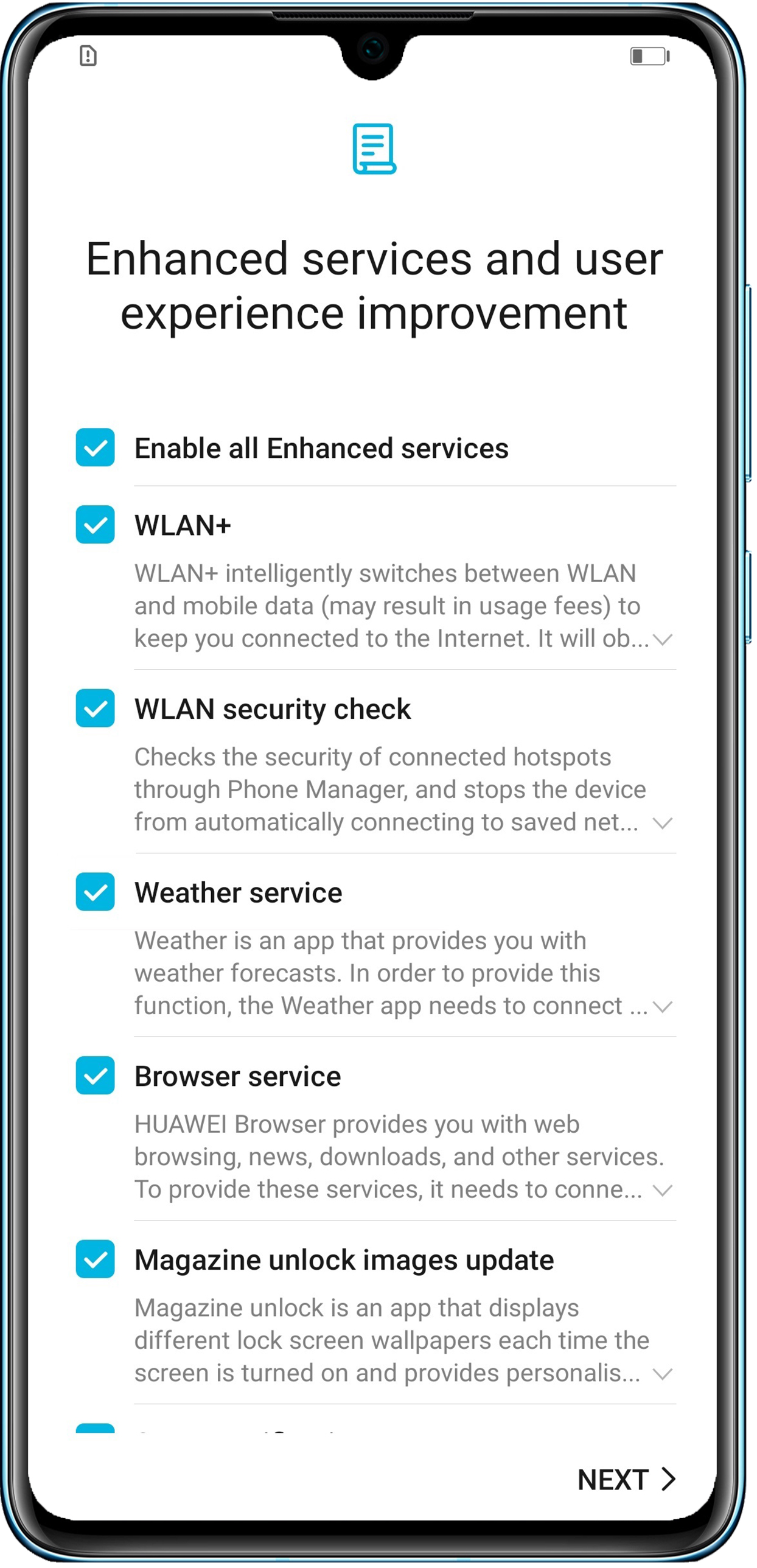 A screen titled "Enhanced services and user experience improvement" is ...