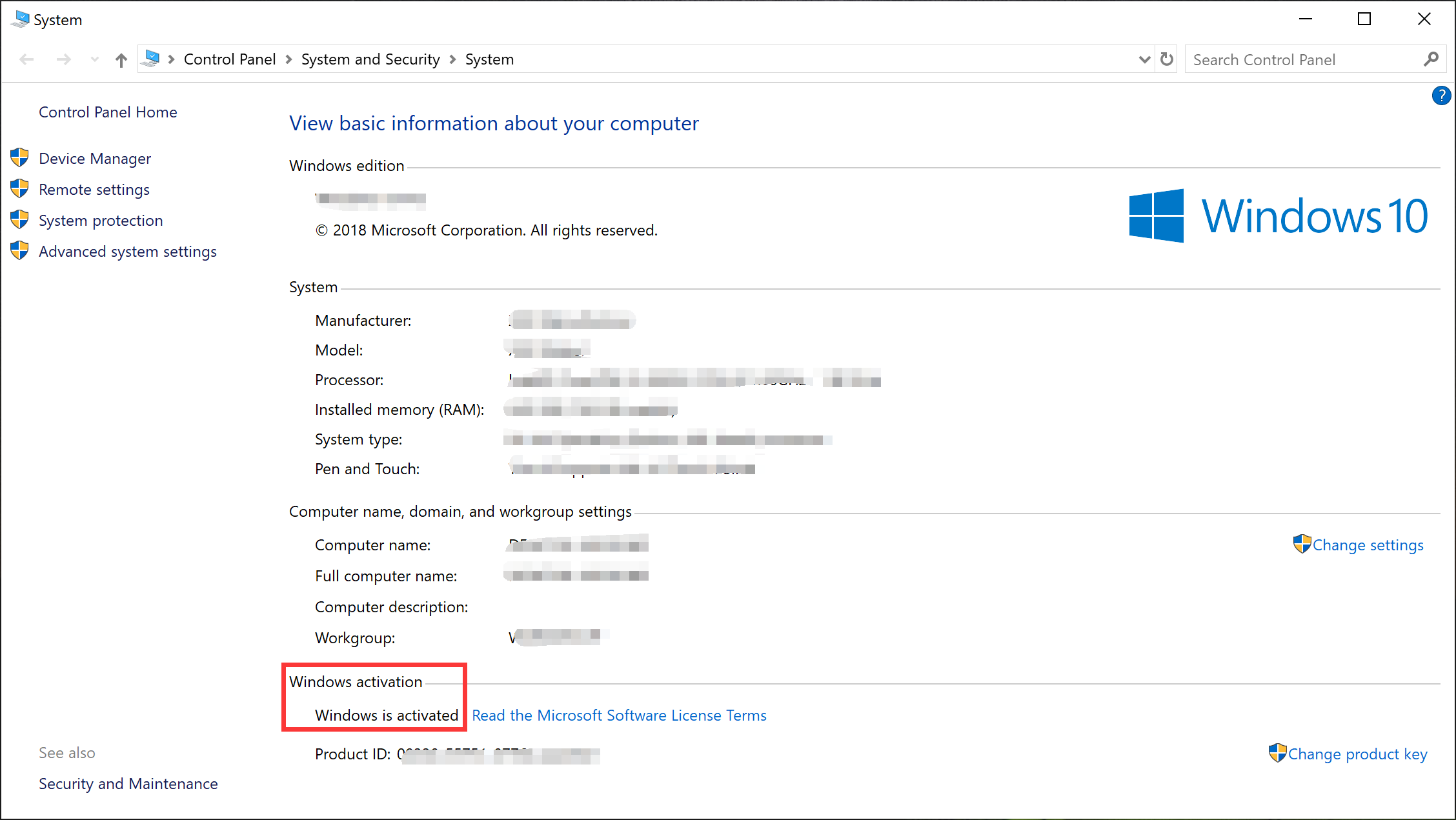 Activate pre-installed Windows system