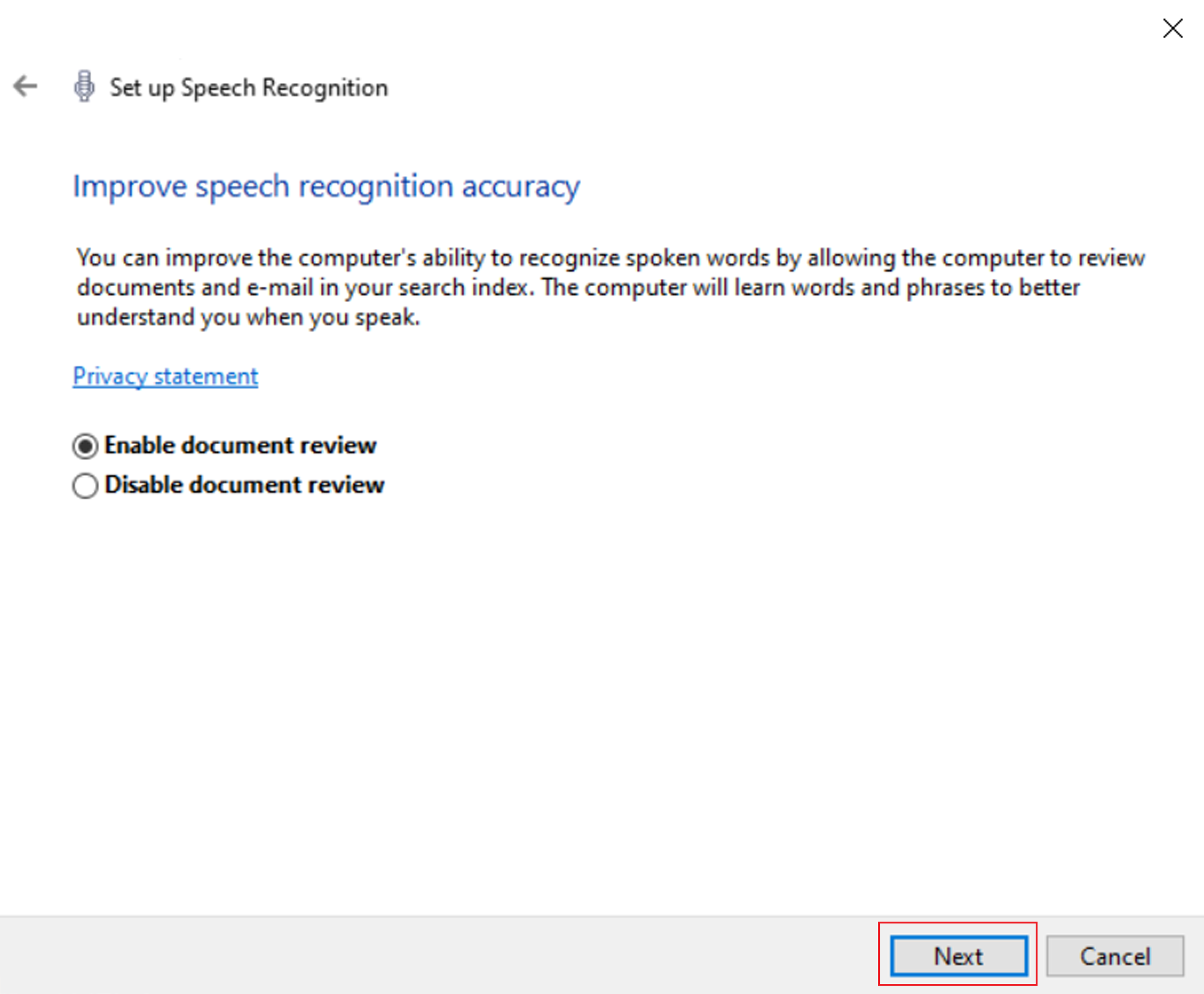 Setting speech recognition
