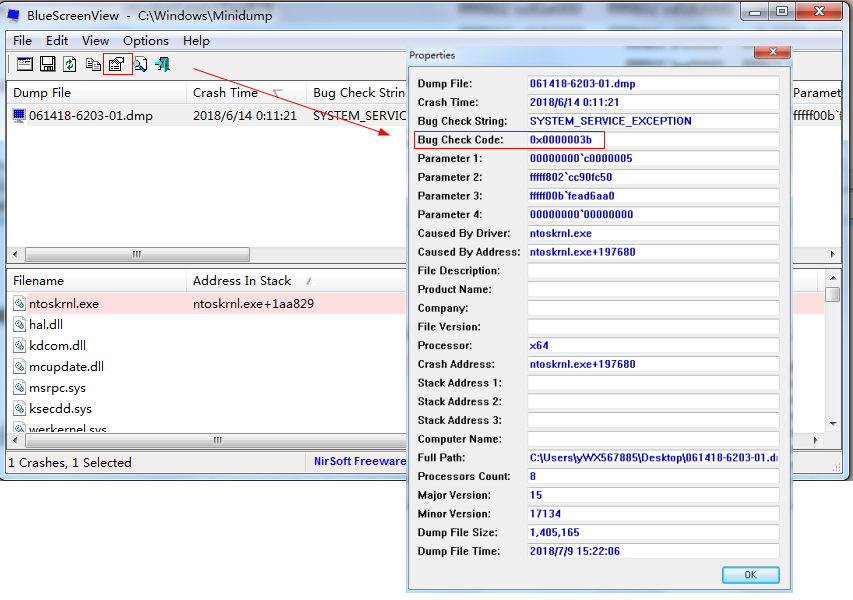 Code description of (Blue Screen of Death) BSOD