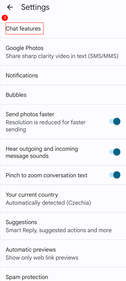 How to turn off chat features in Messages.
