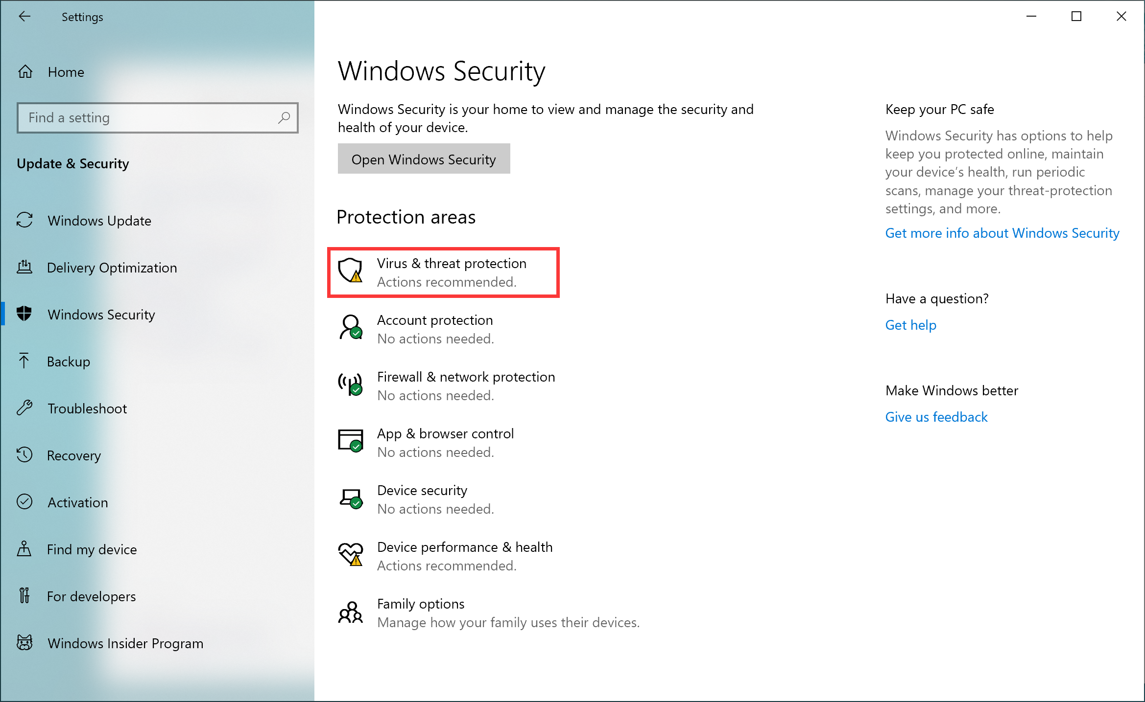 Manage Windows Defender